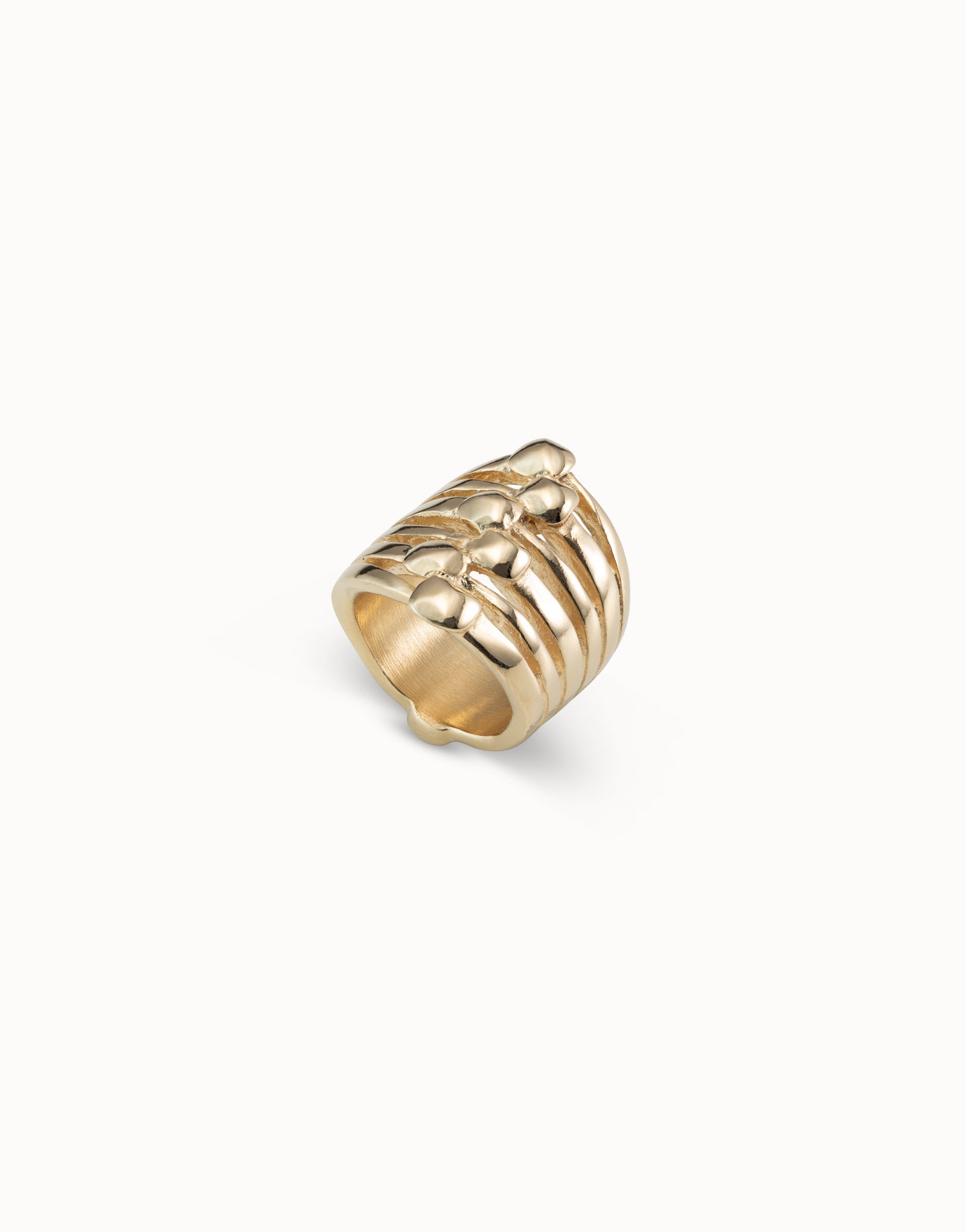 Uno De 50 - 18K Gold-Plated Multi Effect Ring with Nail Head Details ...