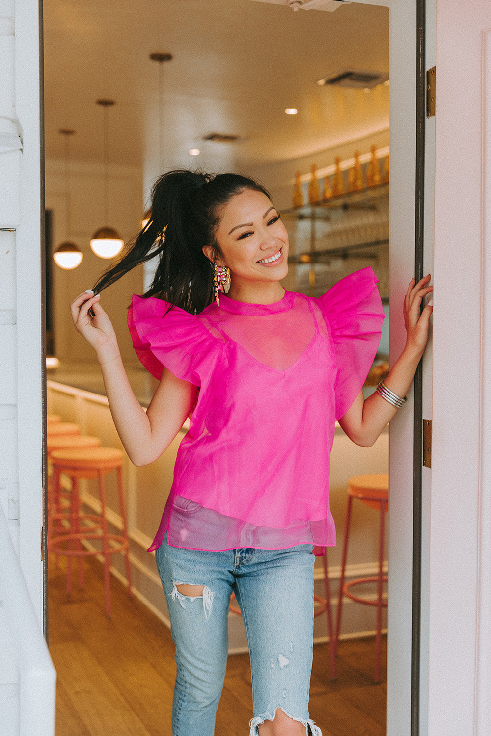 Kaycee Organza Ruffle Sleeve Top - Hot Pink - Buddy Love – Julien's a ...
