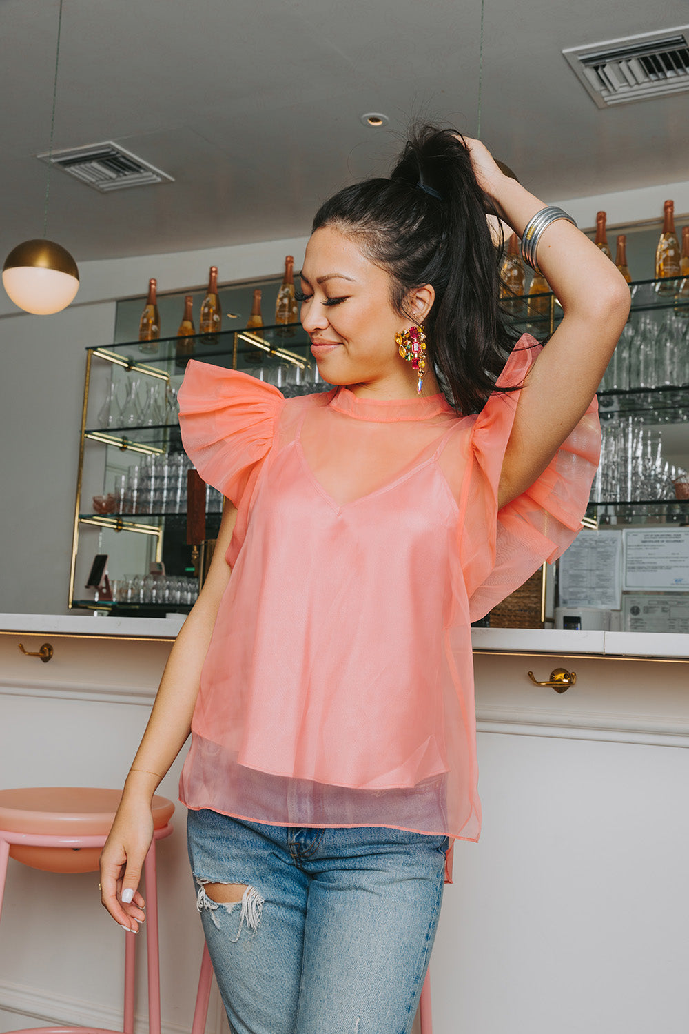 Kaycee Organza Ruffle Sleeve Top - Salmon - Buddy Love – Julien's a ...