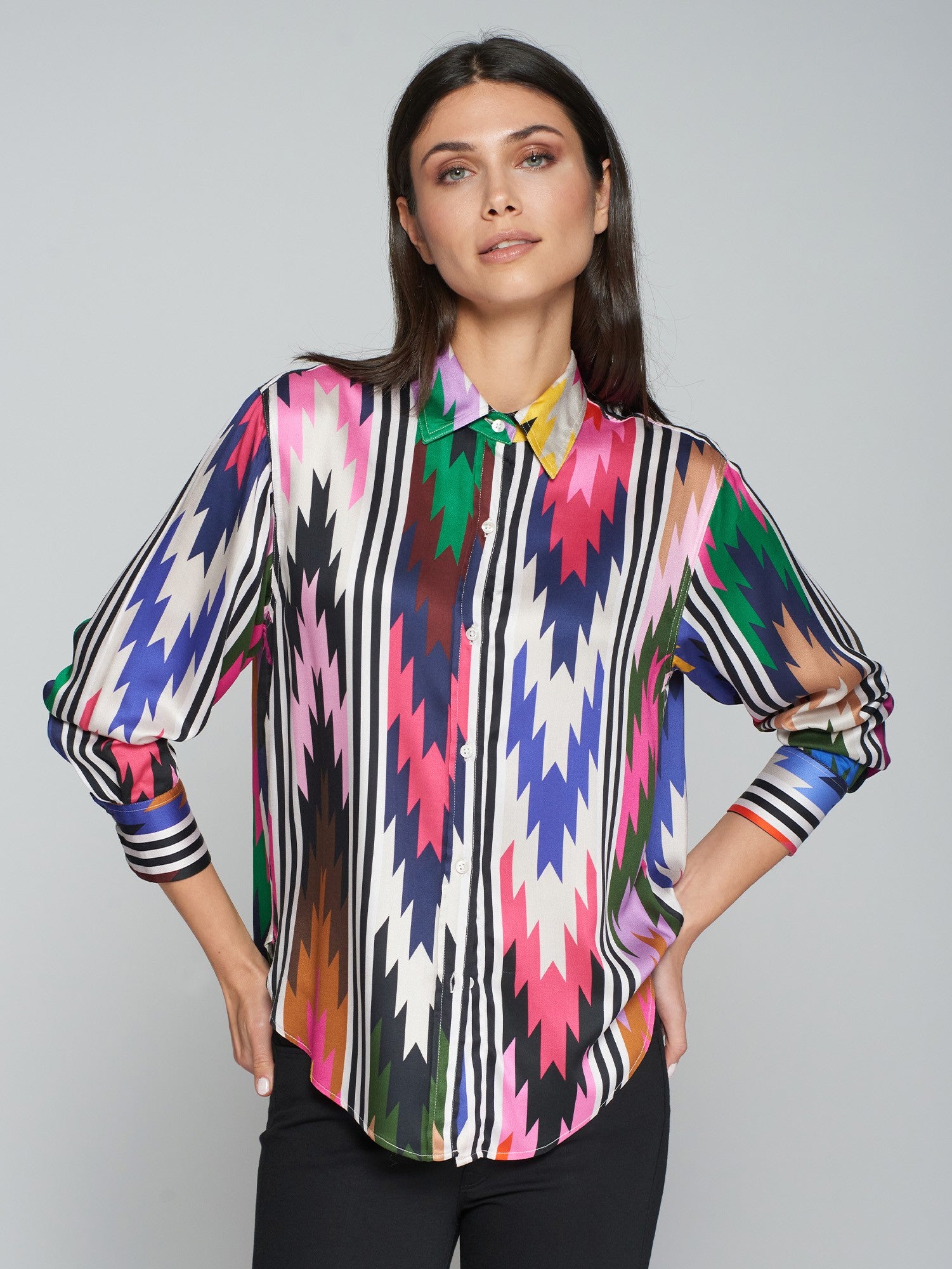 Vilagallo Donia Navajo Multicolor Print Shirt | Italian-Made Statement ...